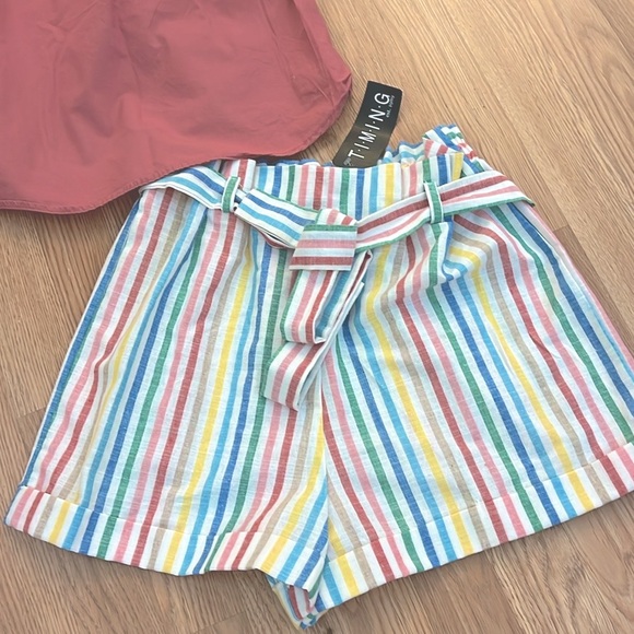 Timing | Shorts | Nwttimingstriped Multicolor Womens Shortsbeltedsize ...